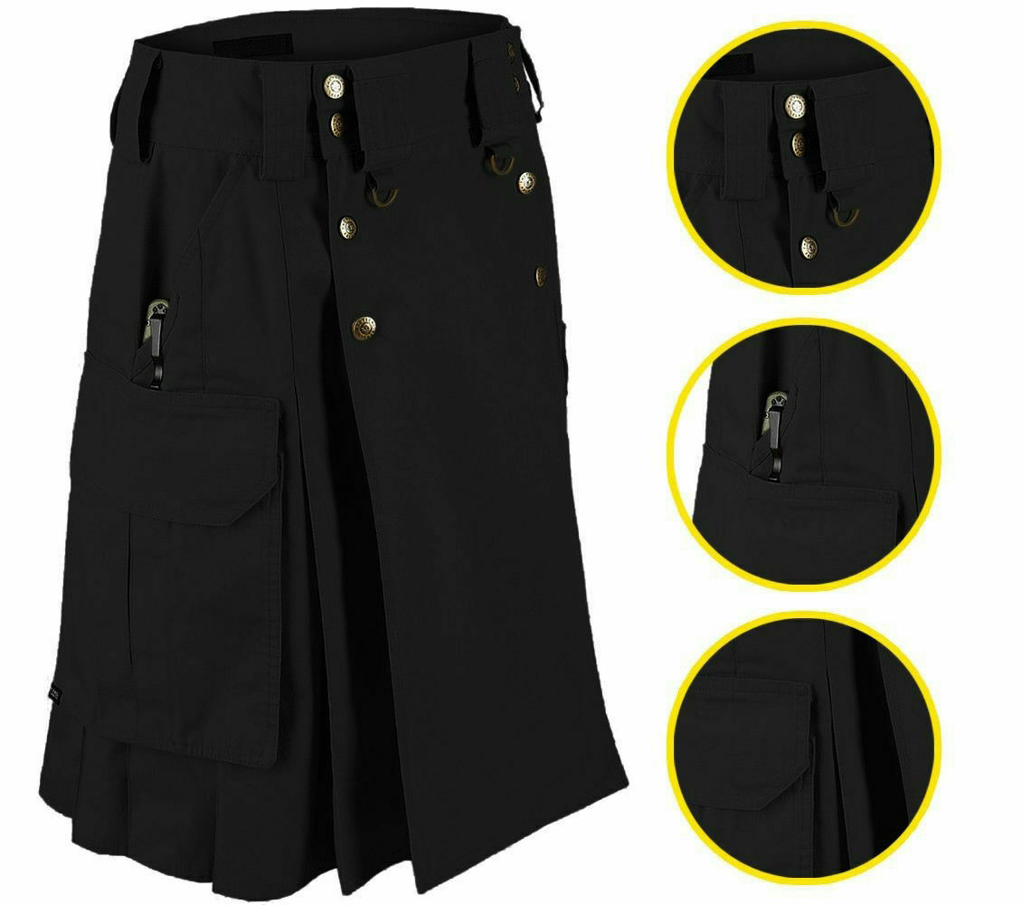 Black Tactical Men's Combat Cargo Kilt - Scottish Kilt Collection