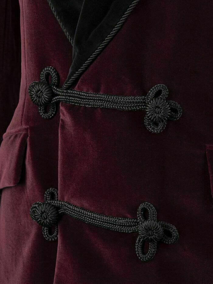 Maroon Vintage Velvet Smoking Jacket with Shawl Collar Dinner Jacket